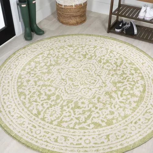 JONATHAN Y Sinjuri Medallion Textured Weave Indoor/outdoor Round Area Rug - Green/cream