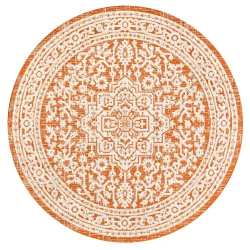 JONATHAN Y Sinjuri Medallion Textured Weave Indoor/outdoor Round Area Rug - Orange/cream