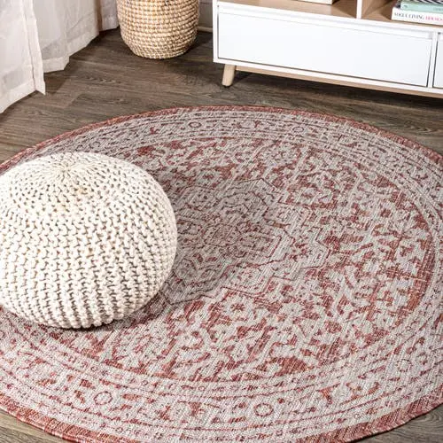JONATHAN Y Sinjuri Medallion Textured Weave Indoor/outdoor Round Area Rug - Red/taupe