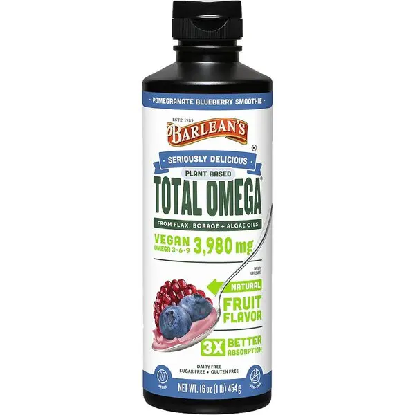 BARLEANS ORGANIC OILS Seriously Delicious Pomegranate Blueberry Smoothie Total Omega Vegan 454 Grams - One-color