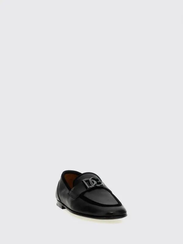 Dolce & Gabbana Leather Loafers With Dg Monogram - Black