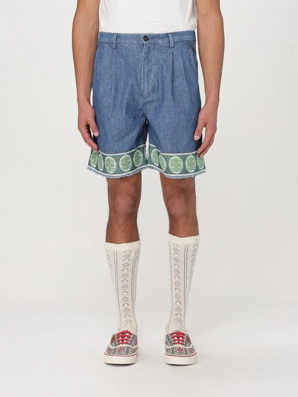 Valentino Garavani Pleated Denim Shorts With Embellished Hem