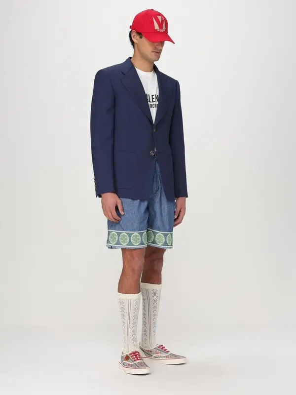 Valentino Garavani Pleated Denim Shorts With Embellished Hem