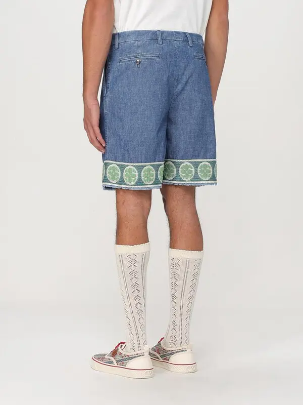 Valentino Garavani Pleated Denim Shorts With Embellished Hem