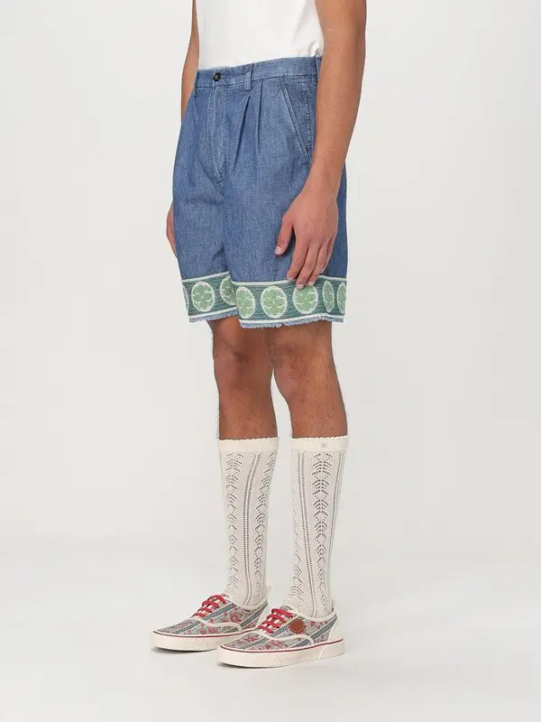 Valentino Garavani Pleated Denim Shorts With Embellished Hem