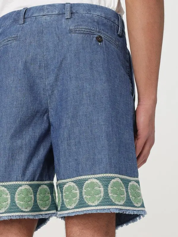 Valentino Garavani Pleated Denim Shorts With Embellished Hem