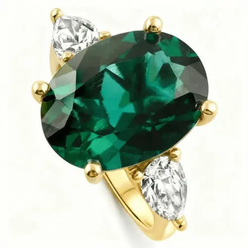 BLISS DIAMOND 14k Gold Lab Grown Emerald And Pear Diamond Ring - 14k Yellow Gold