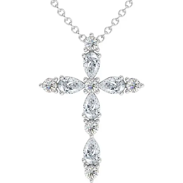 BLISS DIAMOND 3/4ct Diamond Cross 14k Gold Necklace - 14k White Gold