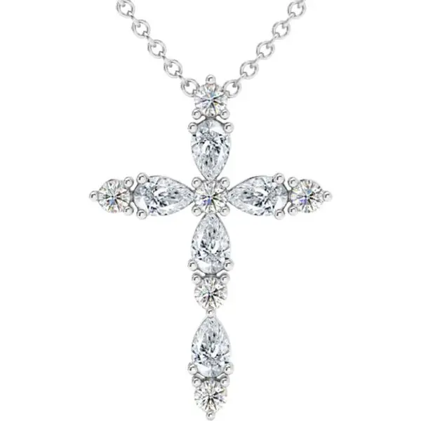 BLISS DIAMOND 3/4ct Diamond Cross 14k Gold Necklace - 14k White Gold