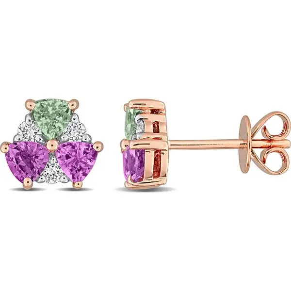 JULIANNA B. Stud Earrings With Pink & And Diamonds - Green Sapphire