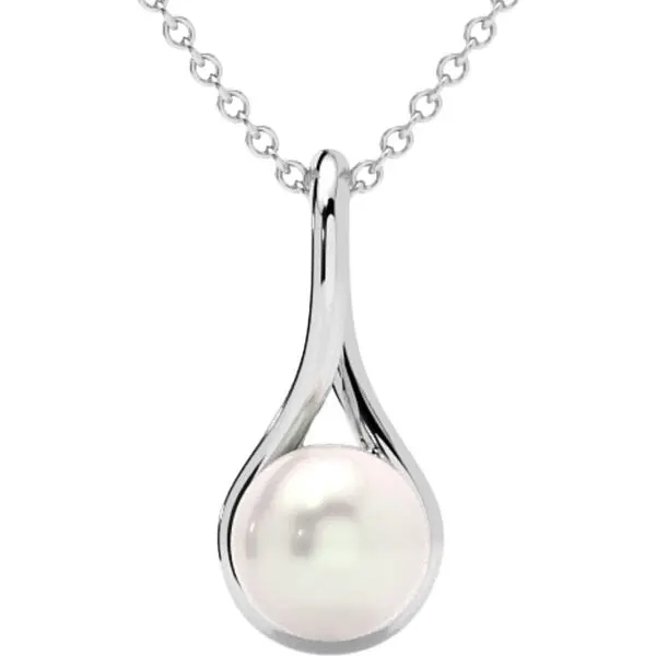 BLISS DIAMOND 7mm Pearl Solitaire 14k Gold 18" Pendant Necklace - 14k White Gold