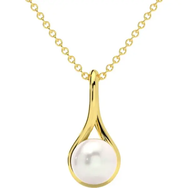 BLISS DIAMOND 7mm Pearl Solitaire 14k Gold 18" Pendant Necklace - 14k Yellow Gold