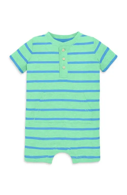 PRIMARY Baby Heathered Striped Henley Shortie - Clover Cornflower Stripe
