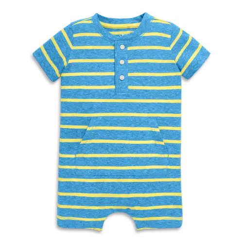 PRIMARY Baby Heathered Striped Henley Shortie - Cornflower Banana Stripe