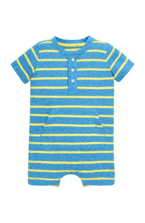 PRIMARY Baby Heathered Henley Striped Shortie Romper - Cornflower Banana Stripe