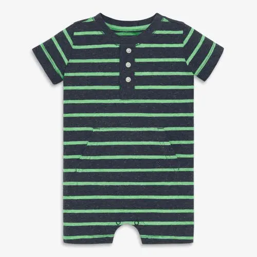 PRIMARY Baby Heathered Henley Striped Shortie Romper - Navy Clover Stripe