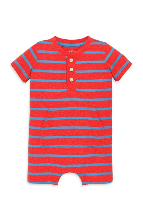 PRIMARY Baby Heathered Striped Henley Shortie - Poppy Blueberry Stripe