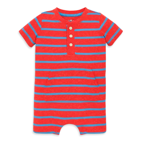 PRIMARY Baby Heathered Striped Henley Shortie - Poppy Blueberry Stripe