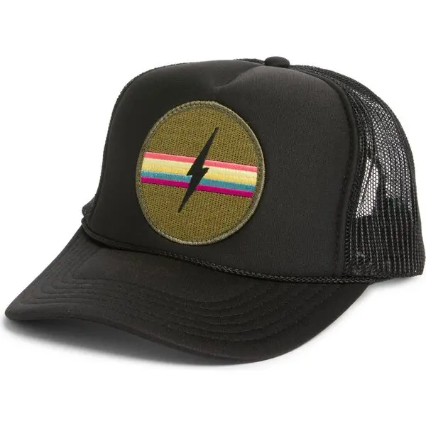FRIDAY FEELIN’ Lightening Bolt Patch Trucker Hat - Black