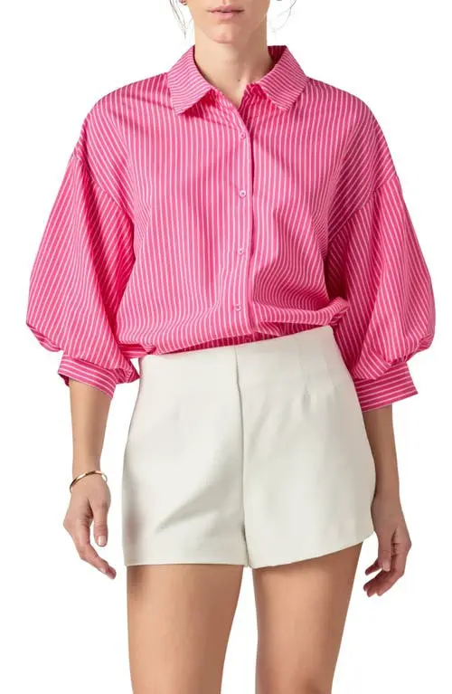 English Factory Striped Balloon Sleeve Shirt - Fuchsia