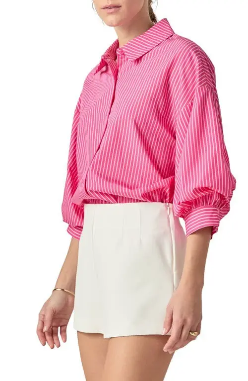 English Factory Striped Balloon Sleeve Shirt - Fuchsia