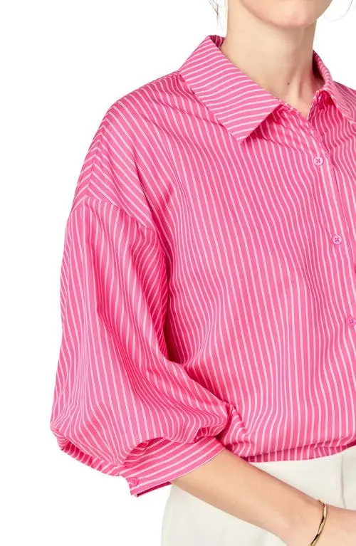 English Factory Striped Balloon Sleeve Shirt - Fuchsia