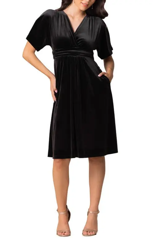 KIYONNA Angelic Velvet Midi Cocktail Dress - Onyx