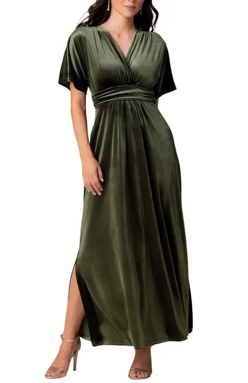 KIYONNA Verona Velvet Gown - Olive