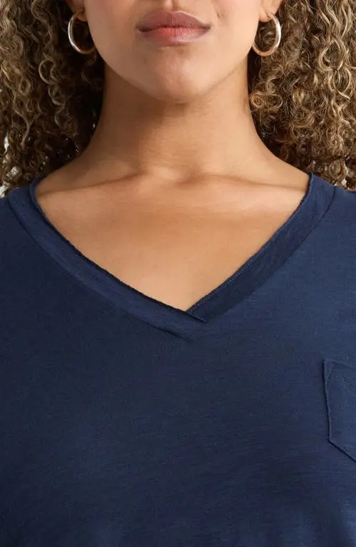 Caslon Short Sleeve Cotton & Modal V-neck Pocket T-shirt - Navy Still