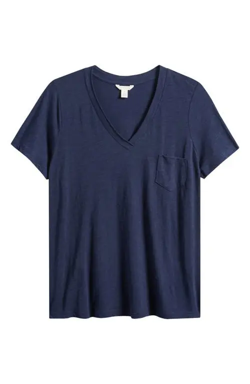 Caslon Short Sleeve Cotton & Modal V-neck Pocket T-shirt - Navy Still