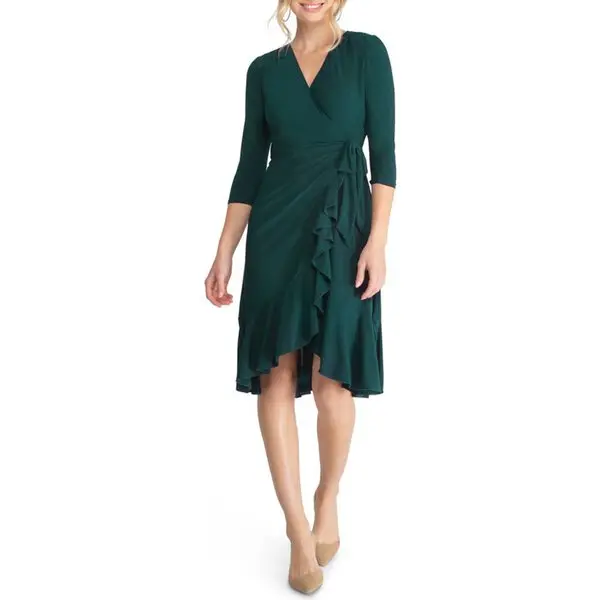 KIYONNA Whimsy Midi Wrap Dress - Hunter Green