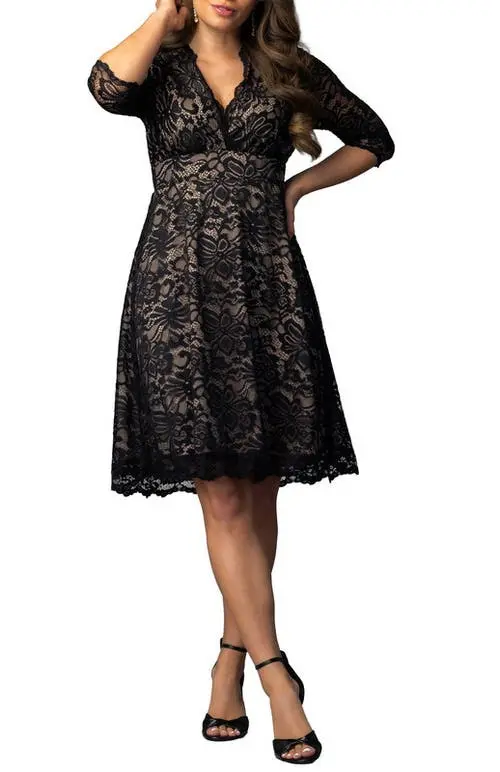 KIYONNA Mademoiselle Lace A-line Cocktail Dress - Black & Nude