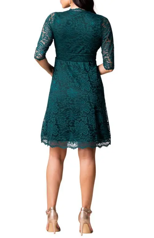 Kiyonna Mademoiselle A-Line Lace Cocktail Dress - Emerald Green |  Editorialist