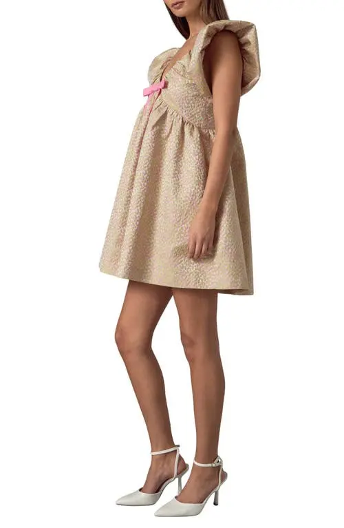 Endless Rose Bow Jacquard Babydoll Mini Dress