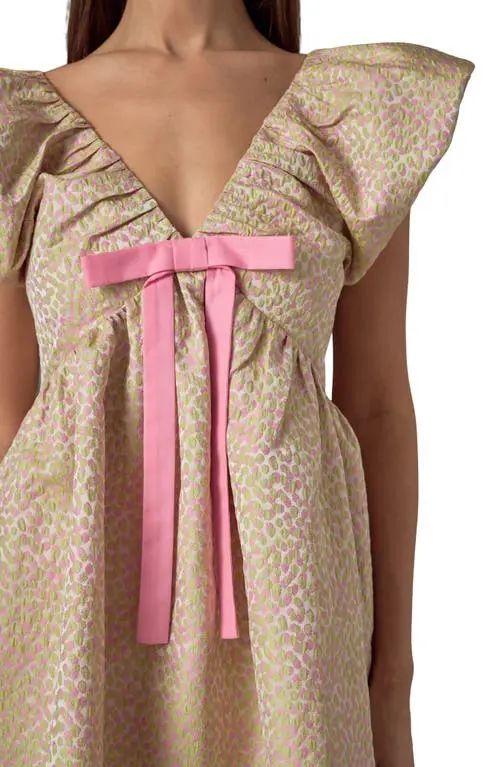 Endless Rose Bow Jacquard Babydoll Mini Dress