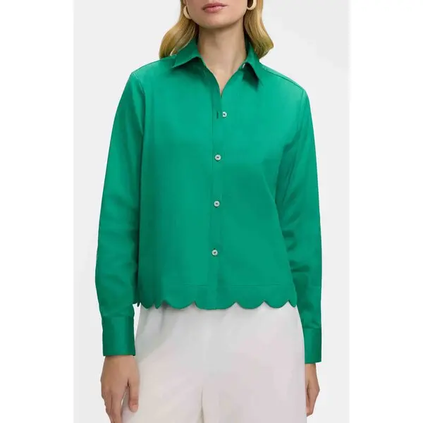 Foxcroft Scarlett Scallop Hem Button-up Shirt - Kelly Green