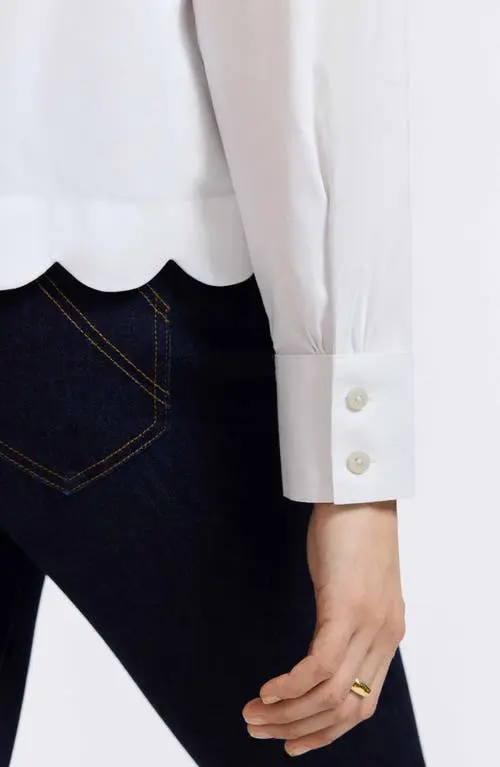 Foxcroft Scarlett Scallop Hem Button-up Shirt - White