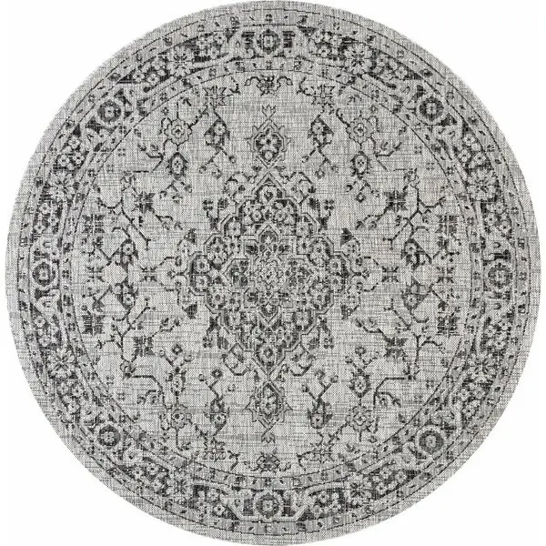 JONATHAN Y Rozetta Boho Medallion Textured Weave Indoor/outdoor Round Area Rug - Gray/black