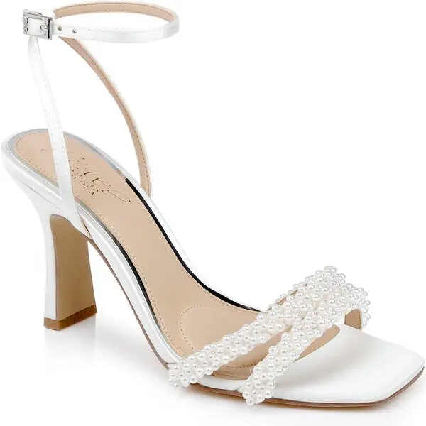 Badgley Mischka Noah Embellished Ankle Strap Sandal - Ivory Satin