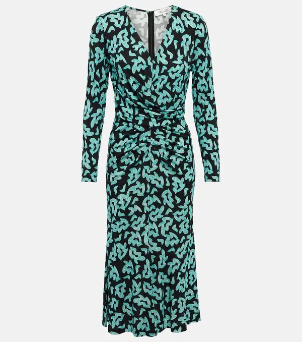 Diane Von Furstenberg Printed Ruched Midi Dress