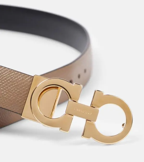FERRAGAMO Gancini Reversible Leather Belt - Beige