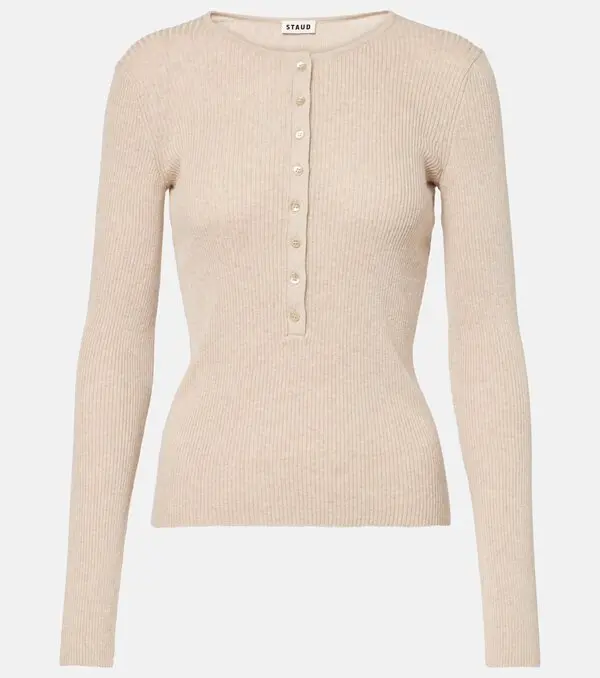 Staud Macaw Cotton And Cashmere Henley Shirt