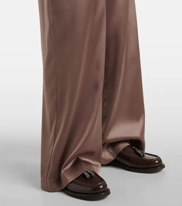 Brunello Cucinelli Silk-blend Wide-leg Pants - Brown