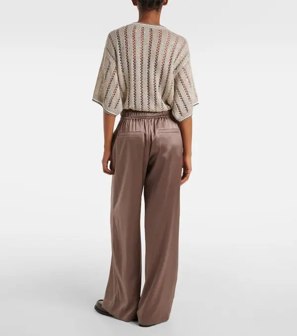 Brunello Cucinelli Silk-blend Wide-leg Pants - Brown