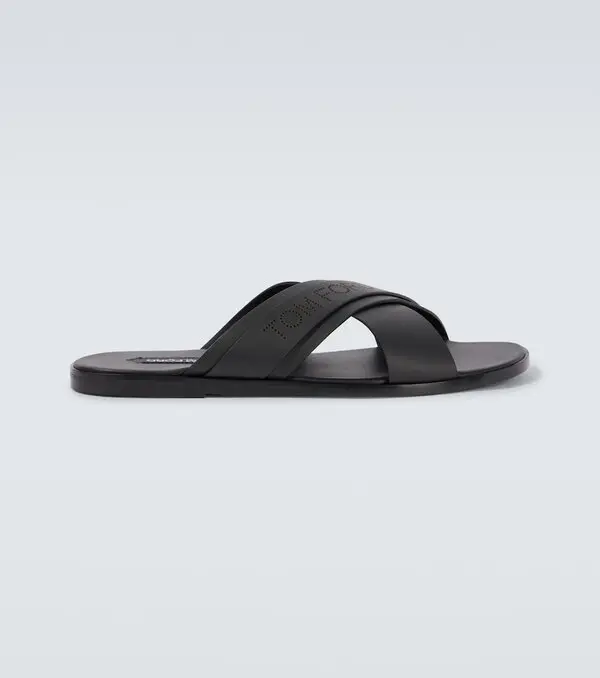 TOM FORD Preston T Leather Sandals - Black