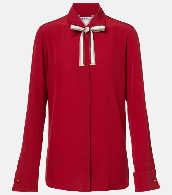 Max Mara Apollo Silk Crêpe Blouse With Bow Detail - Red