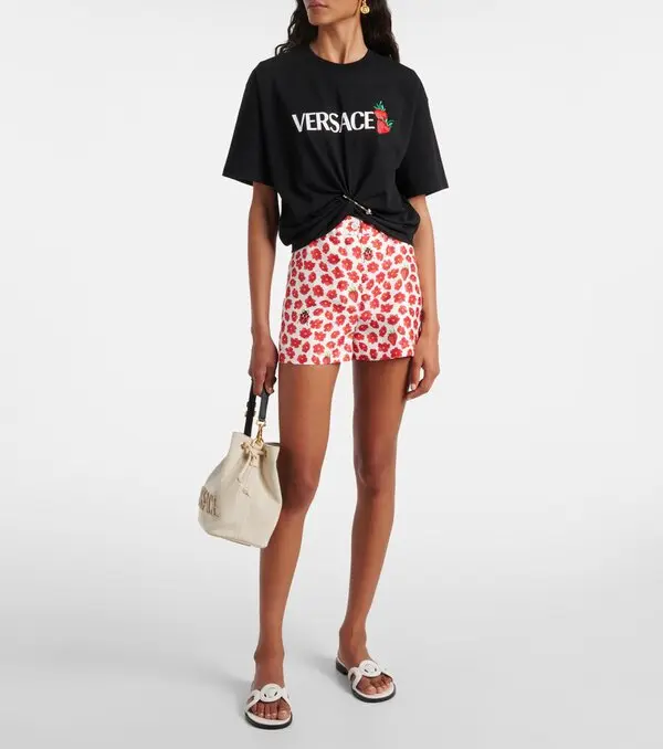 Versace Floral Printed Silk Twill Shorts - White