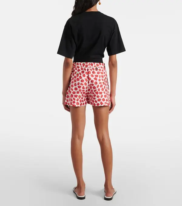 Versace Floral Printed Silk Twill Shorts - White