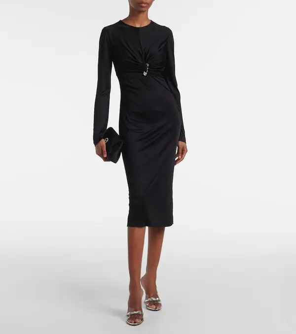 Versace Safety Pin Gathered Midi Dress - Black
