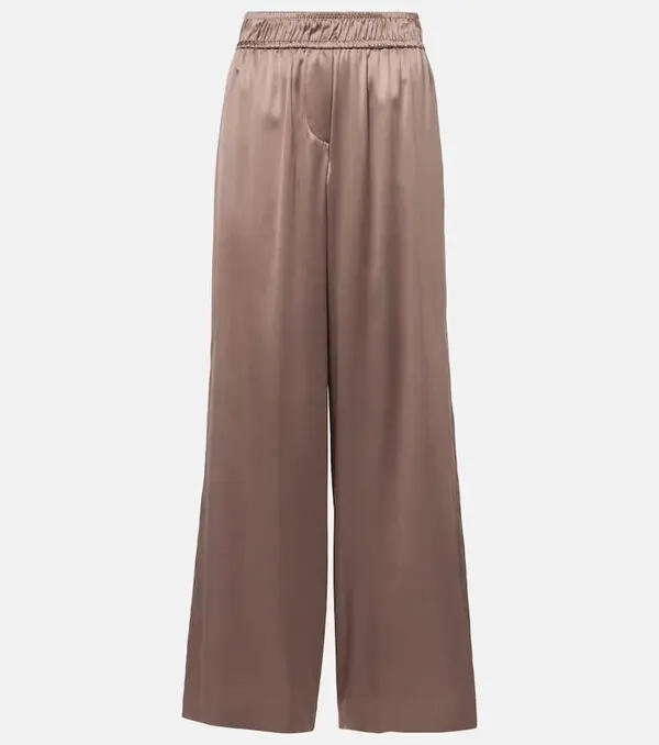 Brunello Cucinelli Silk-blend Wide-leg Pants - Brown